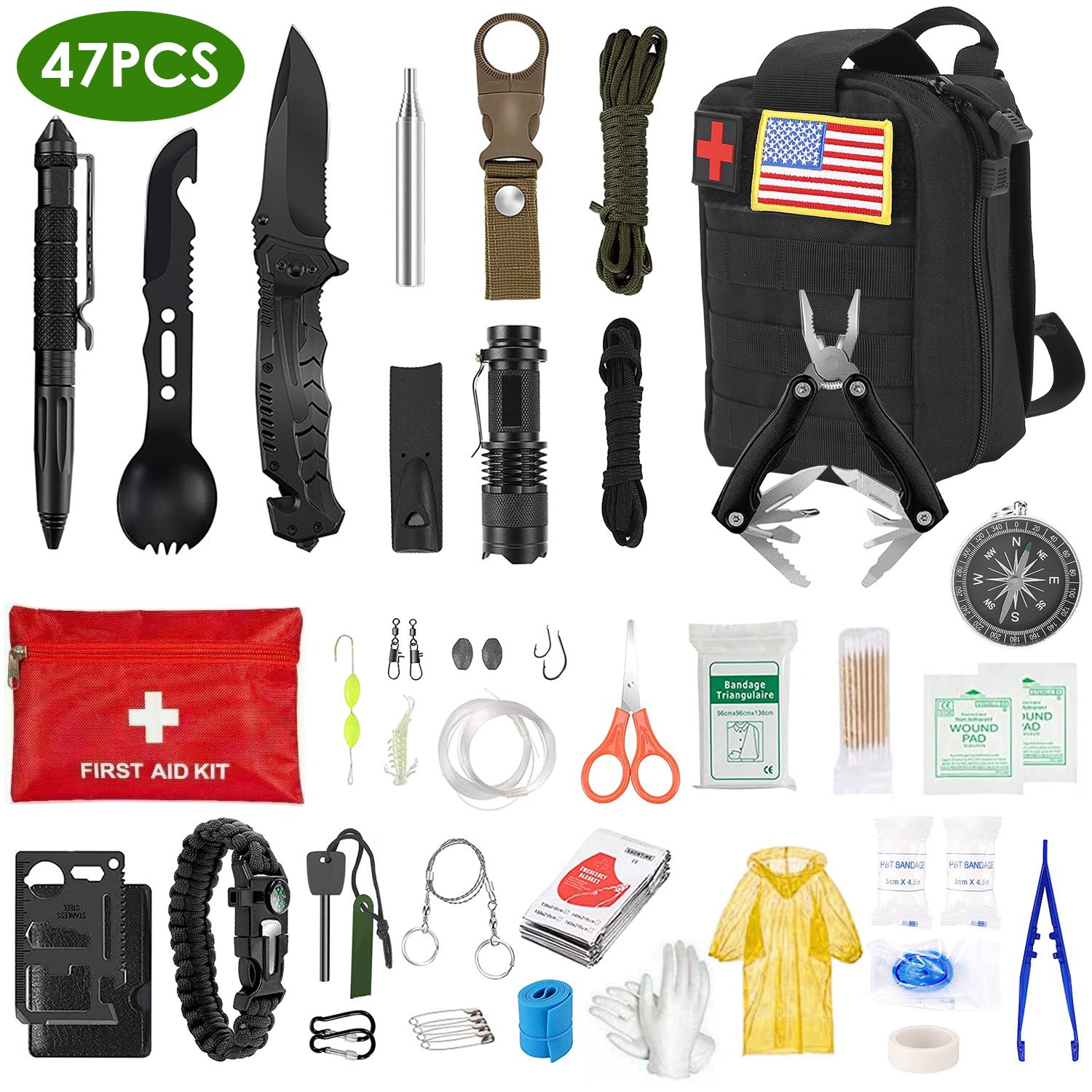 47Pcs Emergency Survival Kit Survival EDC Gear Equipment Tool First Aid ...